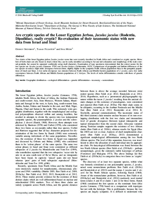 (PDF) Are cryptic species of the Lesser Egyptian Jerboa,Jaculus jaculus ...