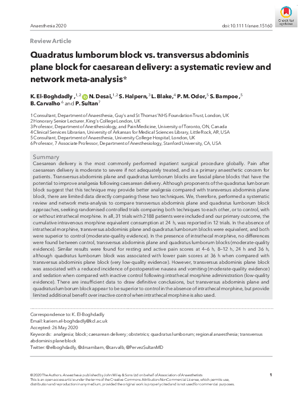 (PDF) Quadratus lumborum block vs. transversus abdominis plane block in ...