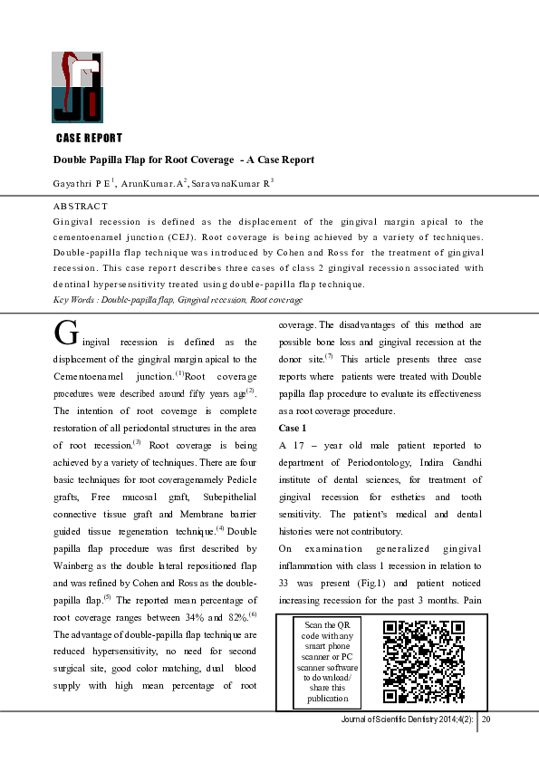 (PDF) Double Papilla Flap for Root Coverage - A Case Report