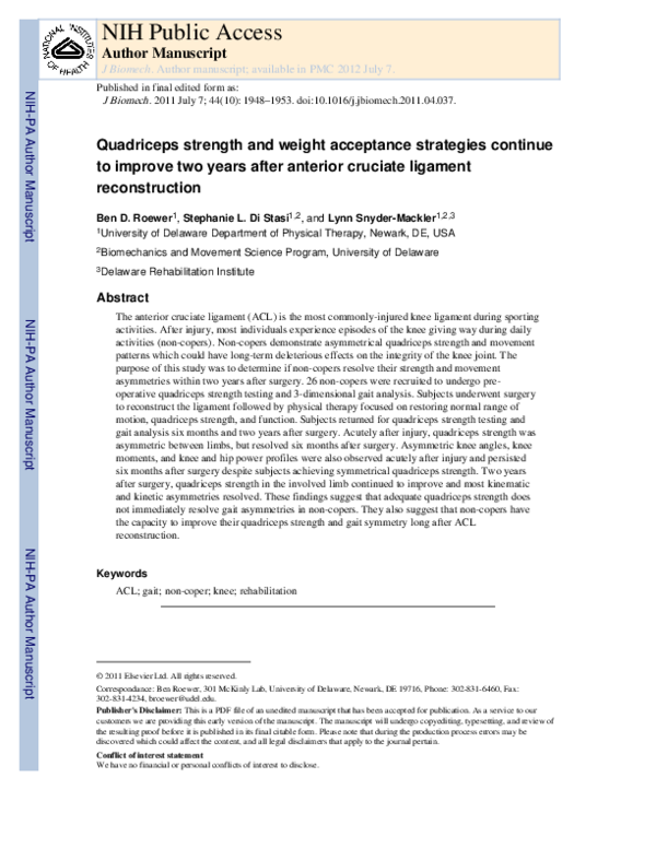 (PDF) Quadriceps strength and weight acceptance strategies continue to ...