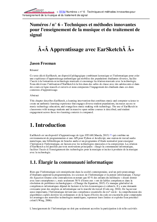 (PDF) Apprentissage avec EarSketch
