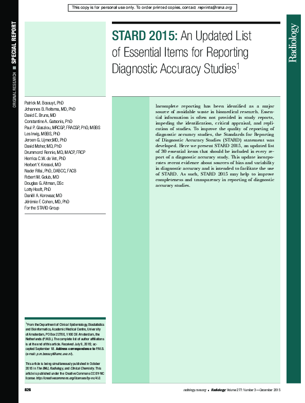 (PDF) STARD 2015: An Updated List of Essential Items for Reporting ...