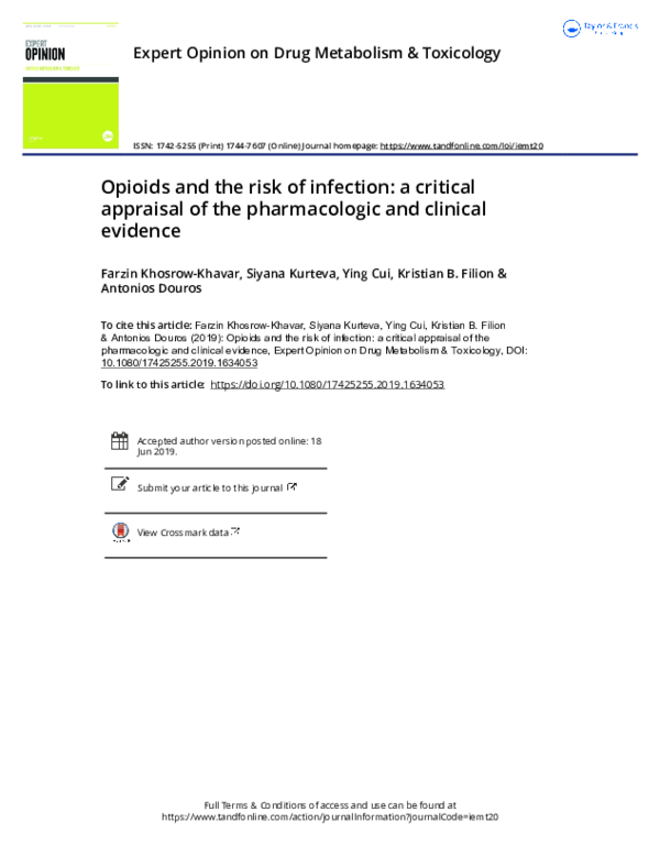 (PDF) Opioids and the Risk of Infection: A Critical Appraisal of the ...