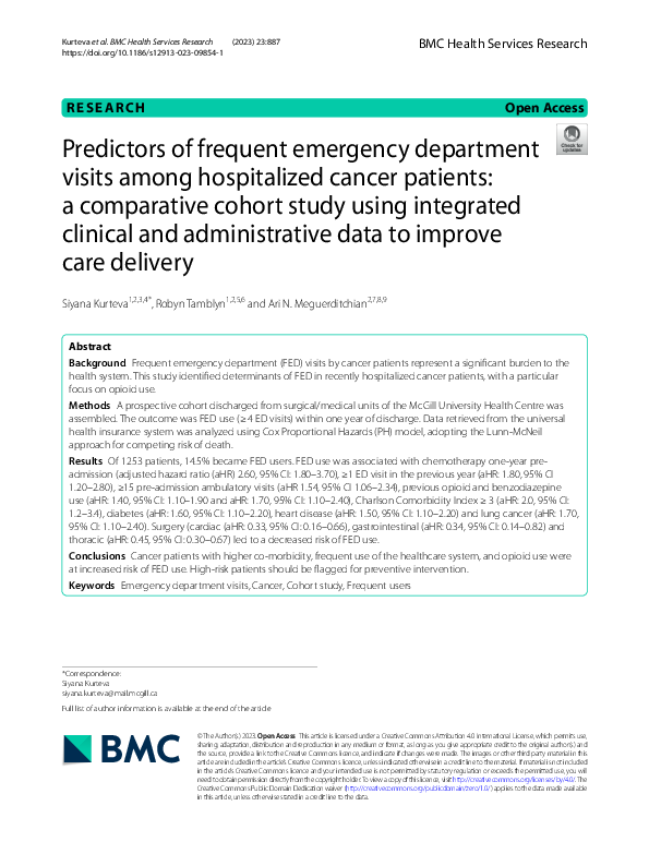 (PDF) Predictors of Frequent Emergency Department Visits among ...