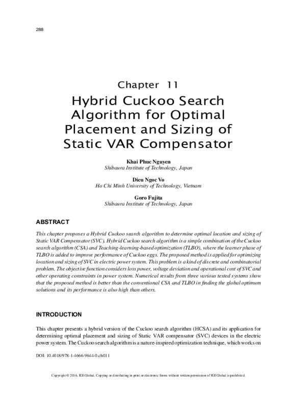 (PDF) Hybrid Cuckoo Search Algorithm for Optimal Placement and Sizing of Static VAR Compensator