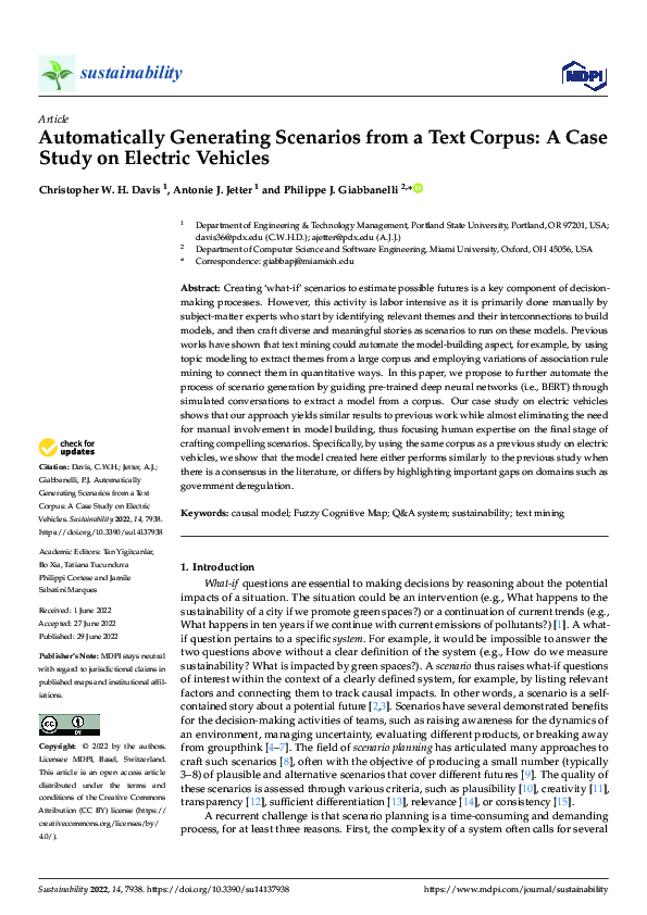 (PDF) Automatically Generating Scenarios from a Text Corpus: A Case Study on Electric Vehicles ...