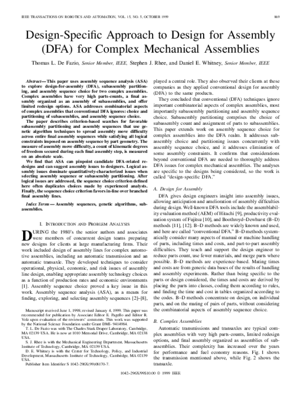 (PDF) A design-specific approach to design-for-assembly (DFA) for complex mechanical assemblies