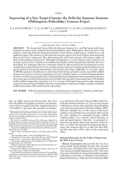 (PDF) Sequencing of a New Target Genome: thePediculus humanus humanus ...