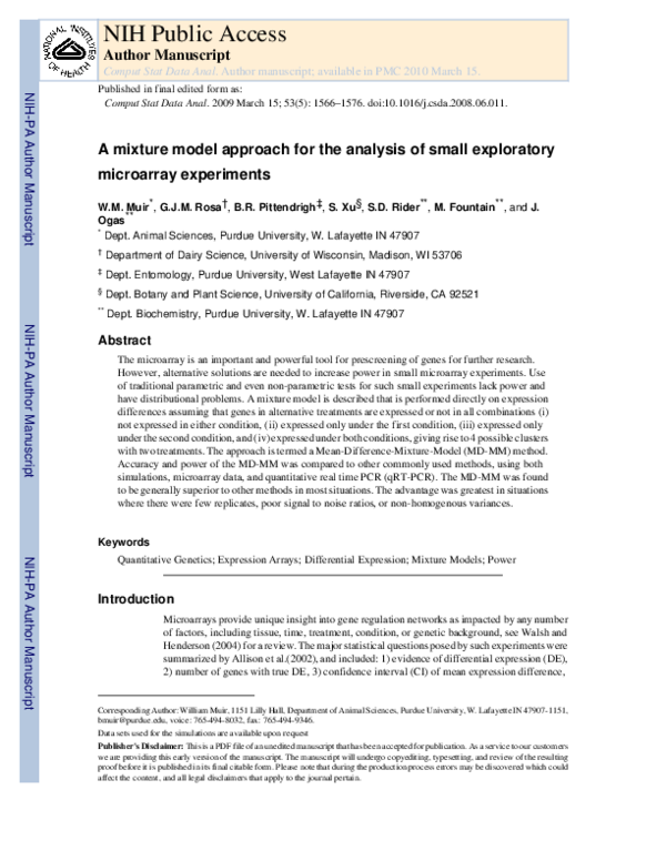 (PDF) A mixture model approach for the analysis of small exploratory microarray experiments