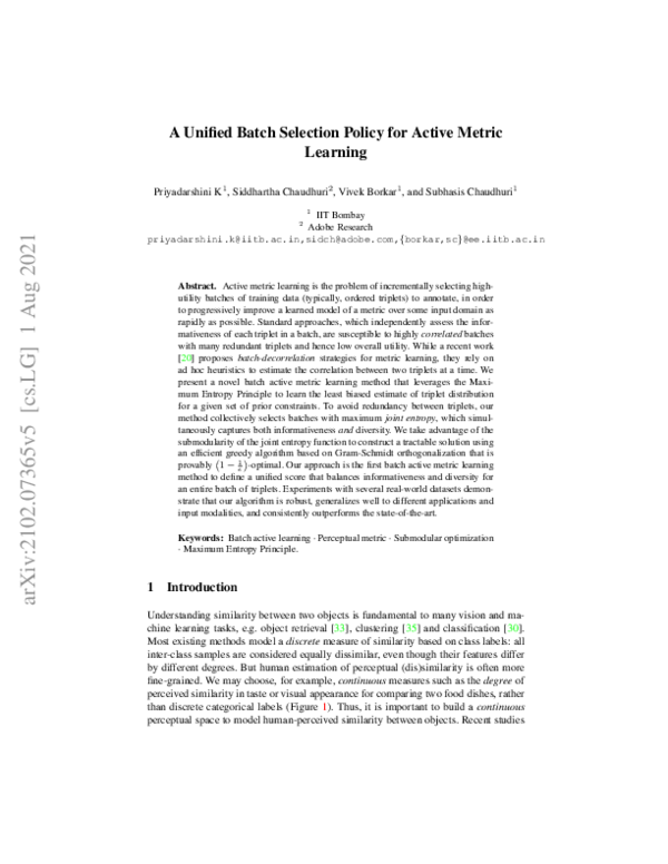 (PDF) A Unified Batch Selection Policy for Active Metric Learning