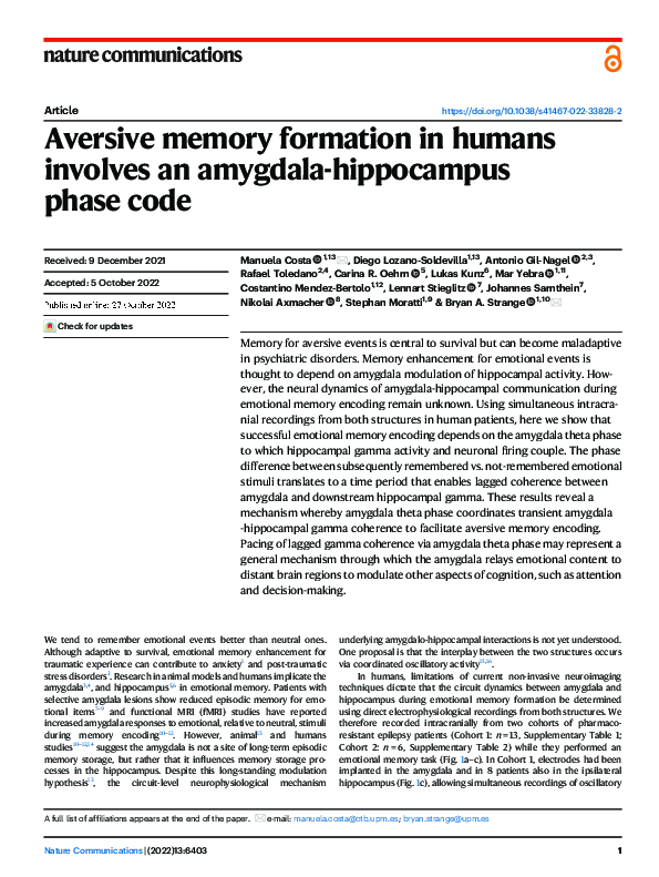 (PDF) Aversive memory formation in humans involves an amygdala ...
