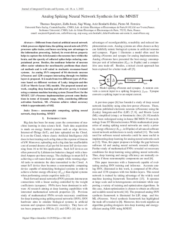 (PDF) Analog Spiking Neural Network Synthesis for the MNIST