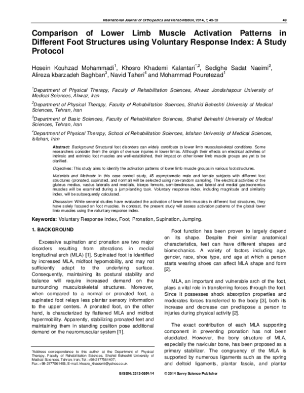 (PDF) Comparison of Lower Limb Muscle Activation Patterns in Different Foot Structures using ...