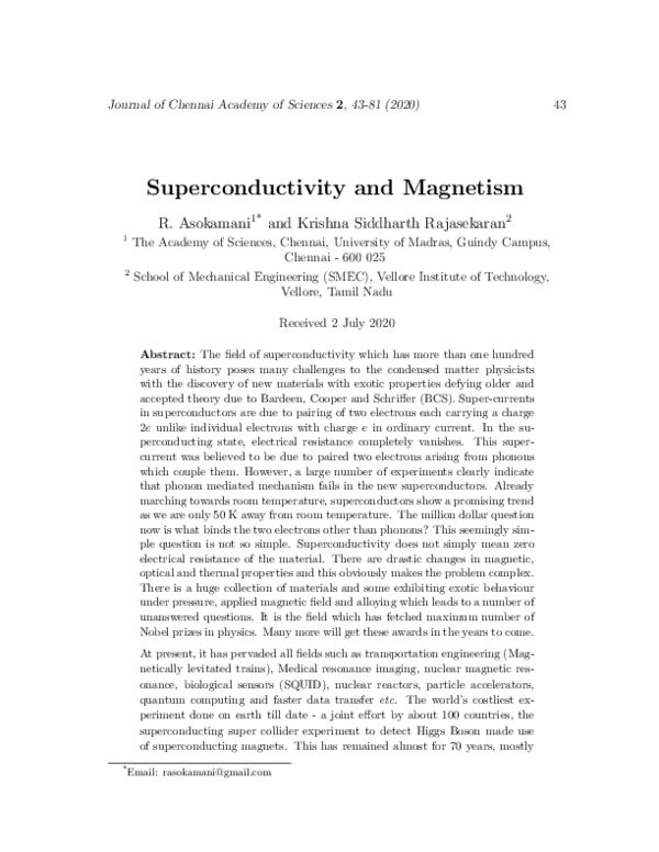 (PDF) Superconductivity and Magnetism