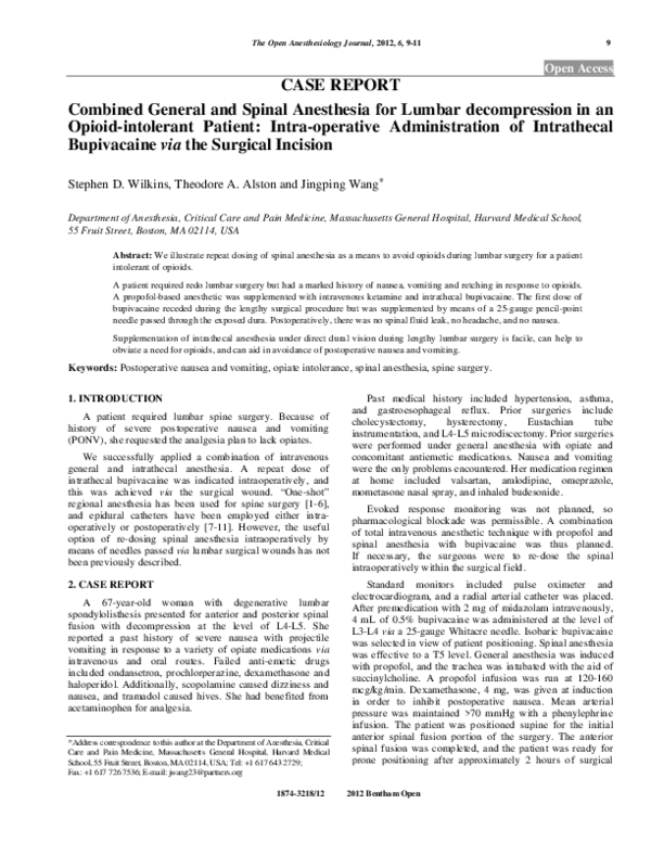 (PDF) CASE REPORT - -Combined General and Spinal Anesthesia for Lumbar ...