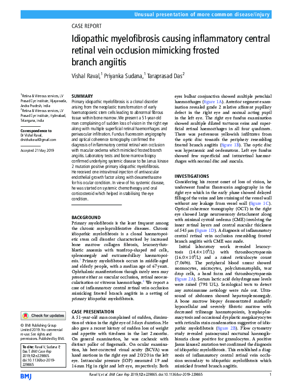 (PDF) Idiopathic myelofibrosis causing inflammatory central retinal ...