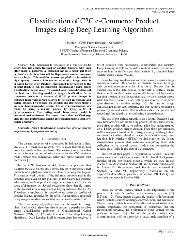 (PDF) Classification of C2C e-Commerce Product Images using Deep Learning Algorithm