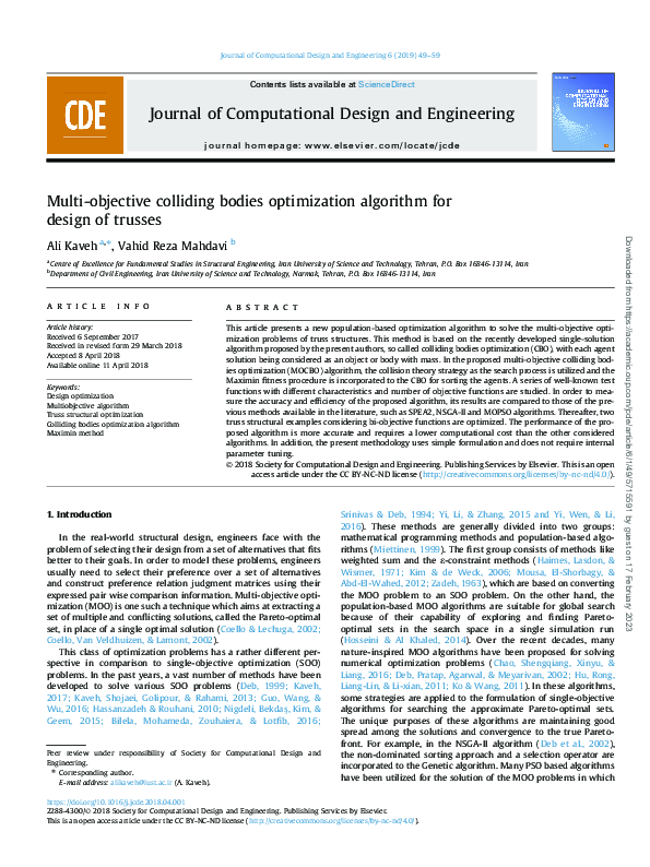 (PDF) Multi-objective colliding bodies optimization algorithm for design of trusses