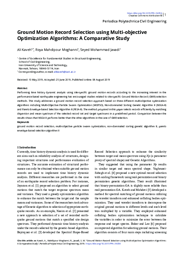 (PDF) Ground Motion Record Selection using Multi-objective Optimization Algorithms: A ...