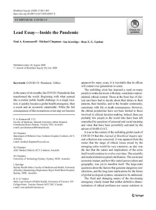 (PDF) Lead Essay—Inside the Pandemic