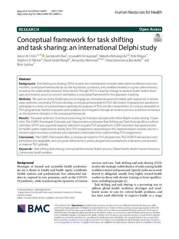 (PDF) Conceptual framework for task shifting and task sharing: an international Delphi study