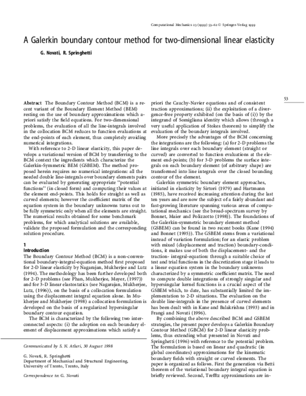 (PDF) A Galerkin boundary contour method for two-dimensional linear ...