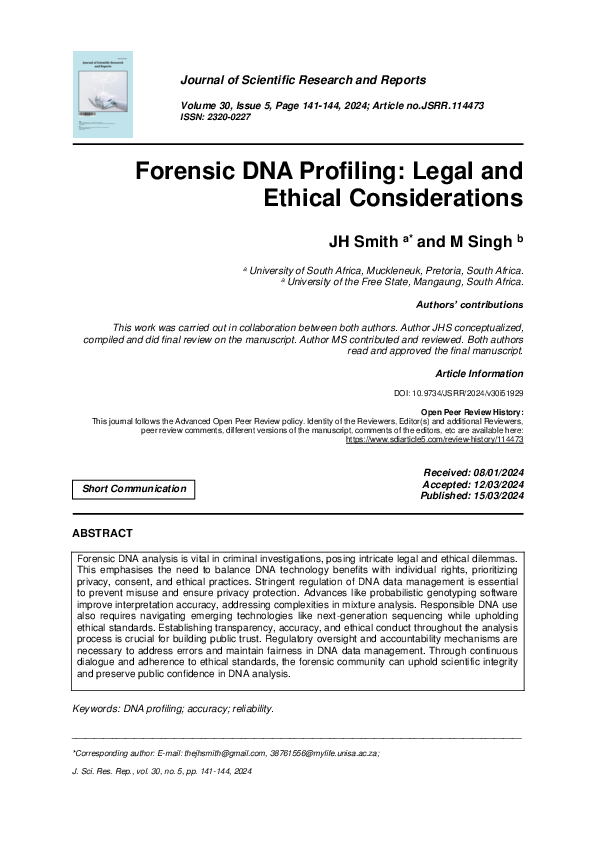 (PDF) Forensic DNA Profiling: Legal and Ethical Considerations