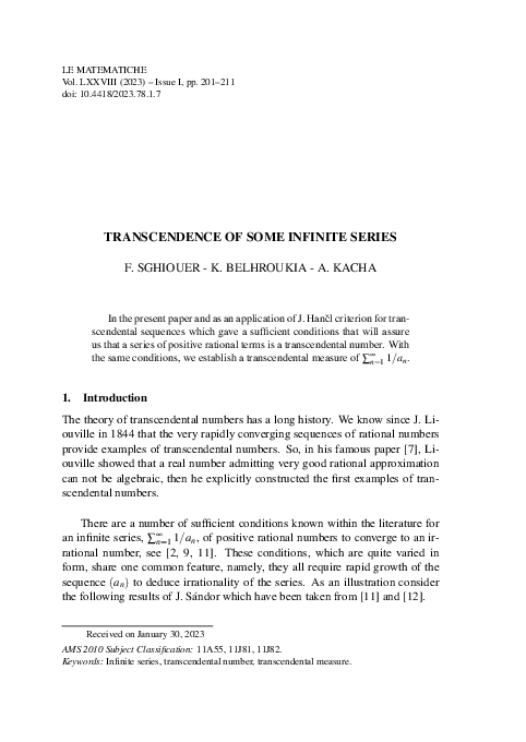 (PDF) Transcendence of some infinite series