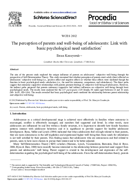 (PDF) The Perception of Parents and Well-Being of Adolescents: Link ...