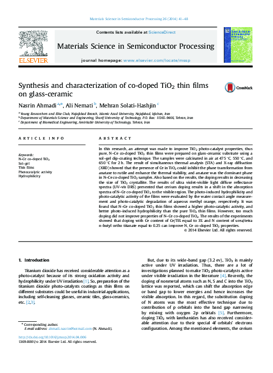 (PDF) Synthesis and characterization of co-doped TiO2 thin films on ...
