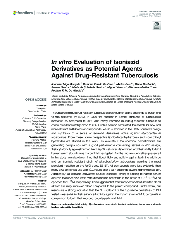 (PDF) In vitro Evaluation of Isoniazid Derivatives as Potential Agents ...