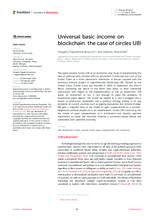 (PDF) Universal basic income on blockchain: the case of circles UBI
