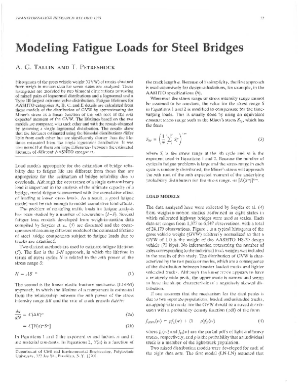 (PDF) Modeling Fatigue Loads for Steel Bridges