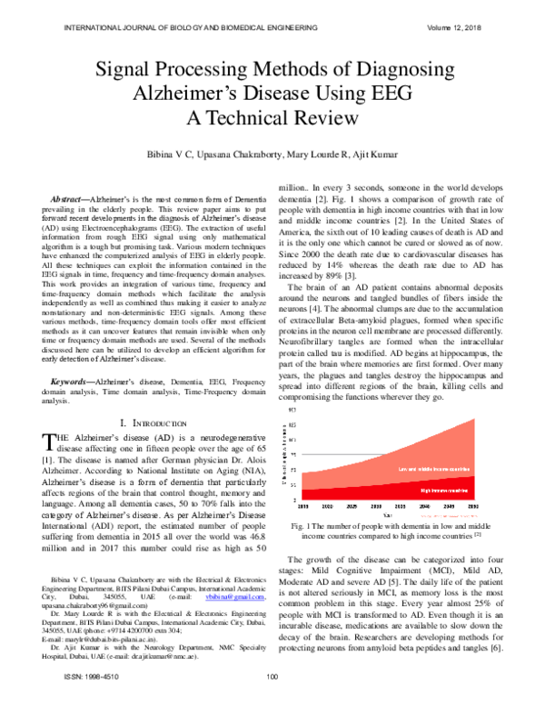 (PDF) Signal Processing Methods of Diagnosing Alzheimer ’ s Disease Using EEG