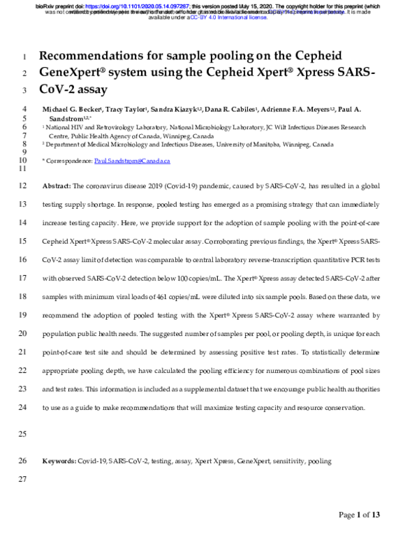 (PDF) Recommendations for sample pooling on the Cepheid GeneXpert ...