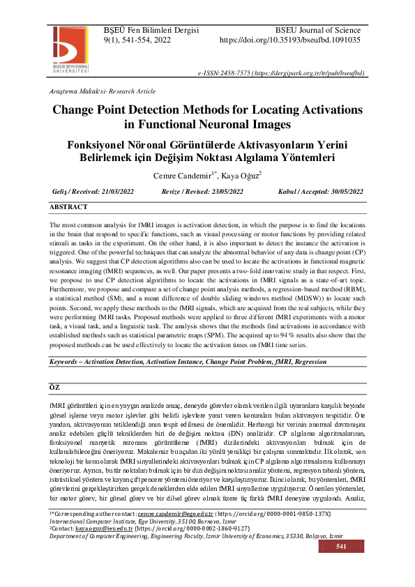 (PDF) Change Point Detection Methods for Locating Activations in Functional Neuronal Images
