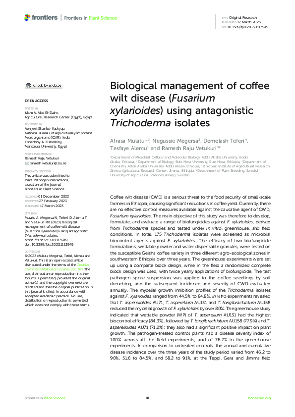 (PDF) Biological management of coffee wilt disease (Fusarium ...