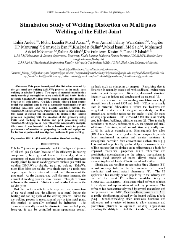 (PDF) Simulation Study of Welding Distortion on Multi pass Welding of ...