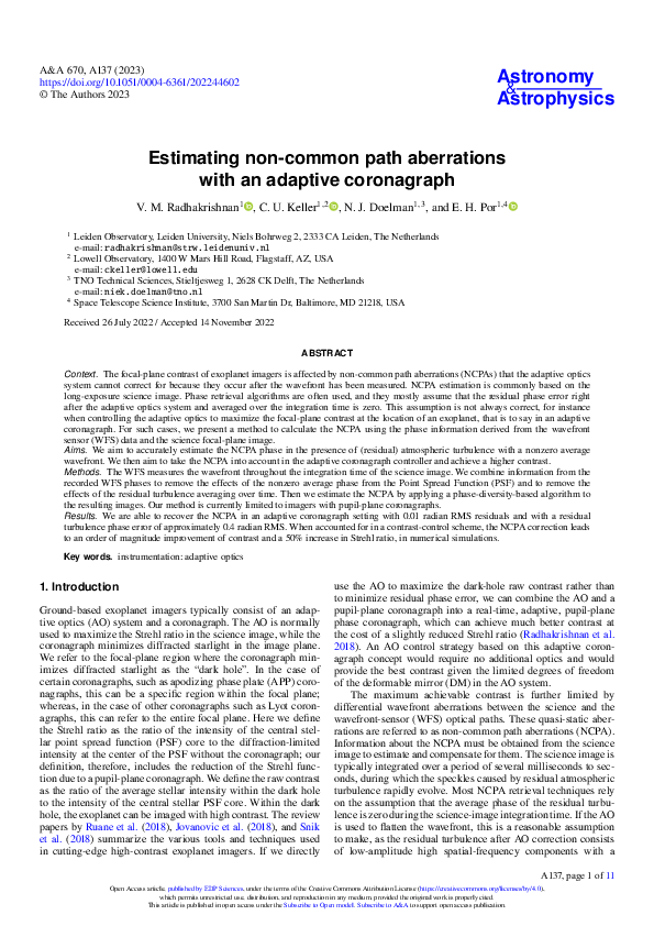 (PDF) Estimating non-common path aberrations with an adaptive coronagraph