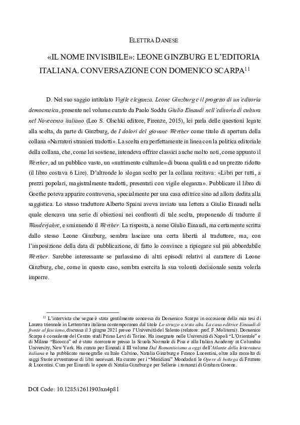 (PDF) «Il nome invisibile»: Leone Ginzburg e l'editoria italiana ...