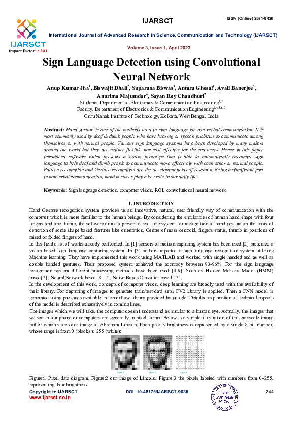 (PDF) Sign Language Detection using Convolutional Neural Network