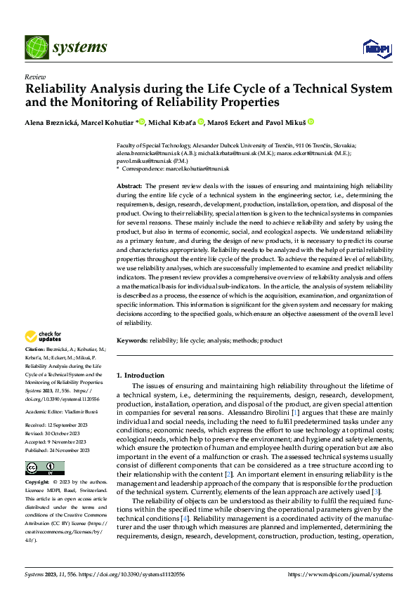 (PDF) Reliability Analysis during the Life Cycle of a Technical System and the Monitoring of ...