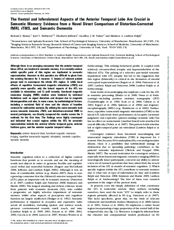 (PDF) The Ventral and Inferolateral Aspects of the Anterior Temporal Lobe Are Crucial in ...