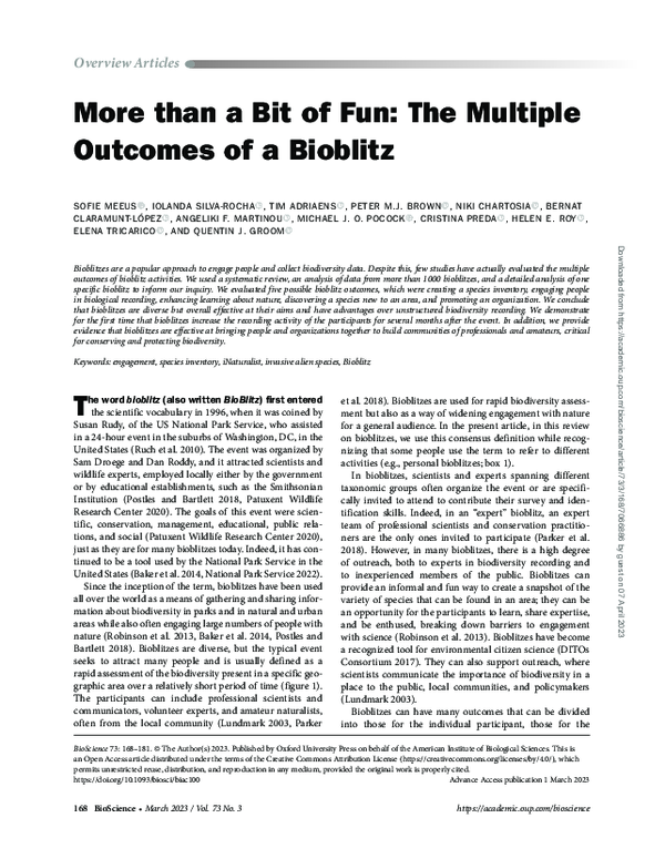 (PDF) More than a Bit of Fun: The Multiple Outcomes of a Bioblitz | Elena Tricarico - Academia.edu