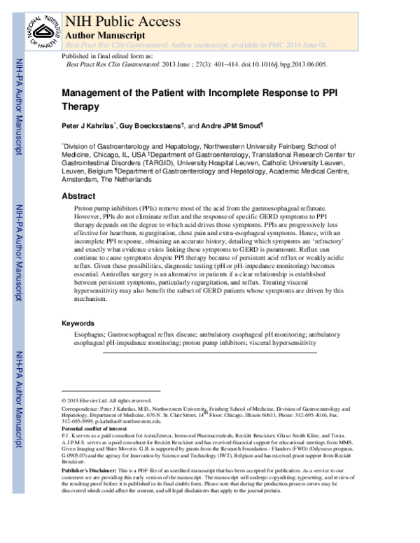 (PDF) Management of the patient with incomplete response to PPI therapy