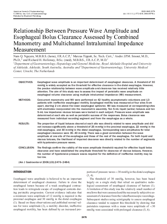 (PDF) Relationship between pressure wave amplitude and esophageal bolus ...