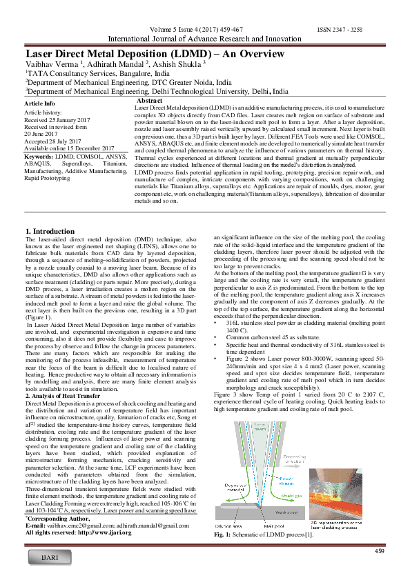 (PDF) Laser Direct Metal Deposition (LDMD) – an Overview