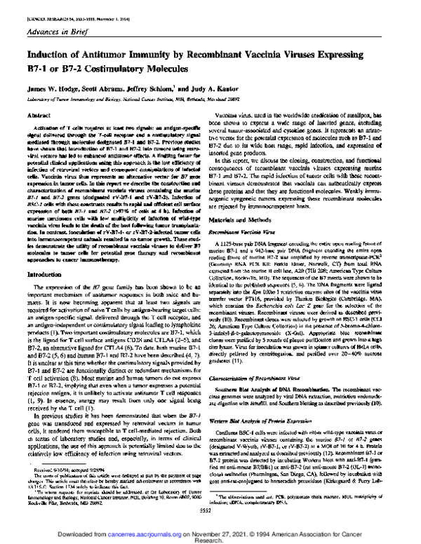 (PDF) Induction of antitumor immunity by recombinant vaccinia viruses ...