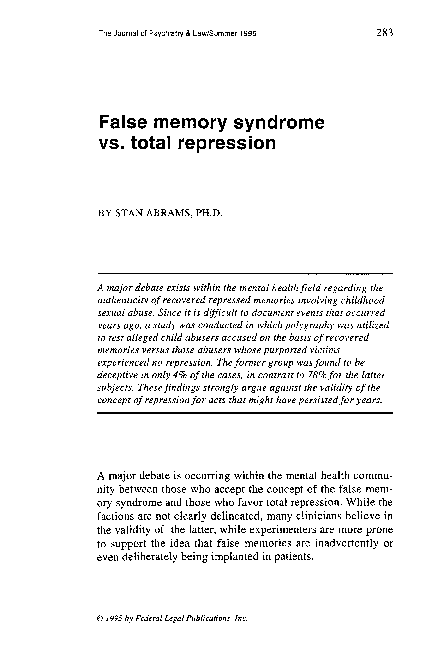 (PDF) False memory syndrome vs. total repression