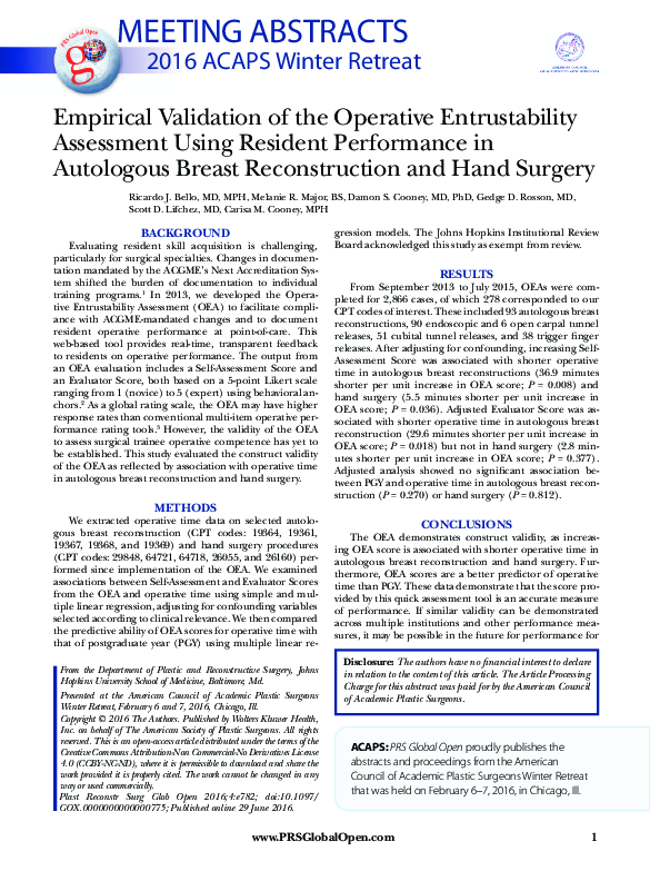 (PDF) Empirical Validation of the Operative Entrustability Assessment ...